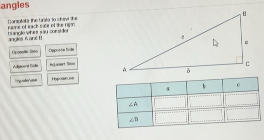 Solved: angles Complete the table to show the name of each side of the ...