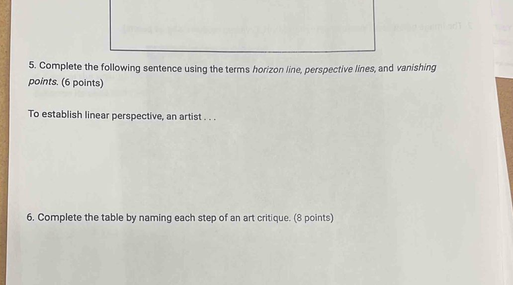 Solved: Complete the following sentence using the terms horizon line ...