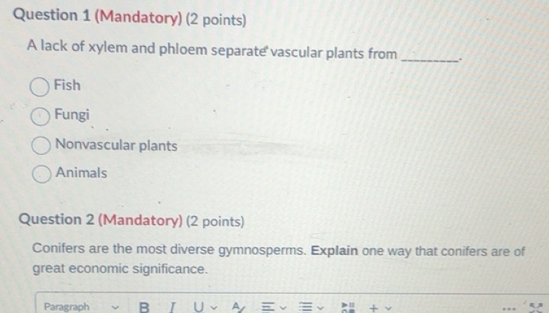 Solved: A lack of xylem and phloem separate vascular plants from ...
