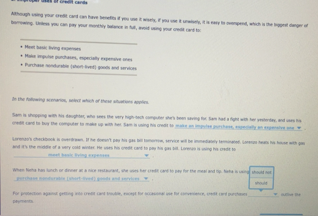 Solved: roper uses of credit cards Although using your credit card can ...