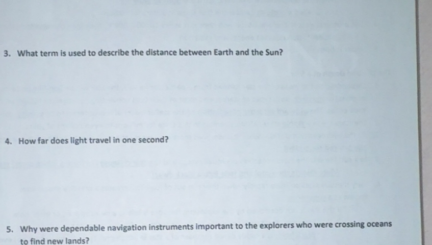 Solved: What term is used to describe the distance between Earth and ...