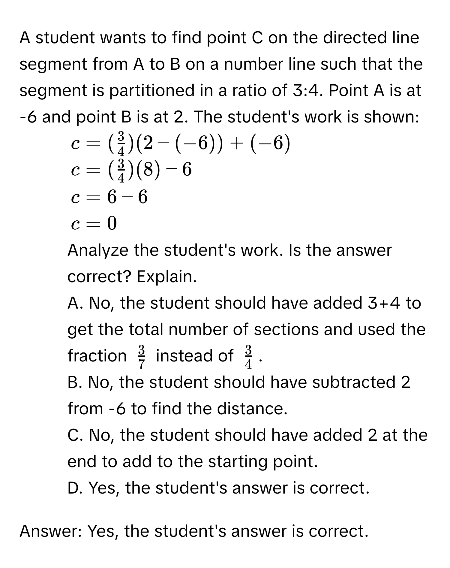 Solved: A student wants to find point C on the directed line segment ...