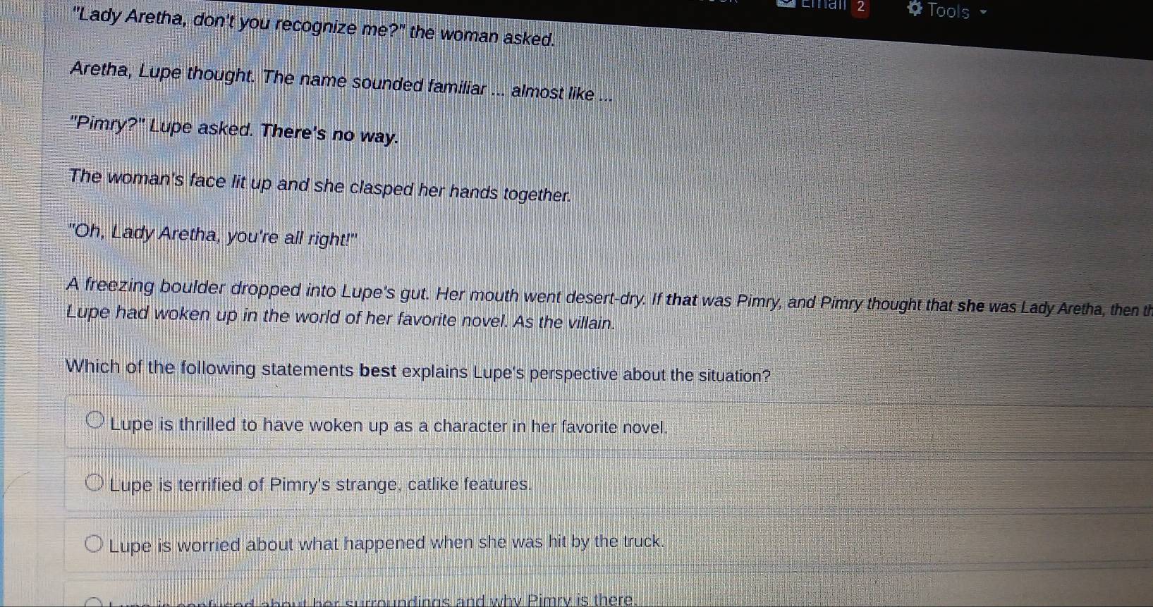 Solved: a Tools "Lady Aretha, don't you recognize me 2'' the woman ...