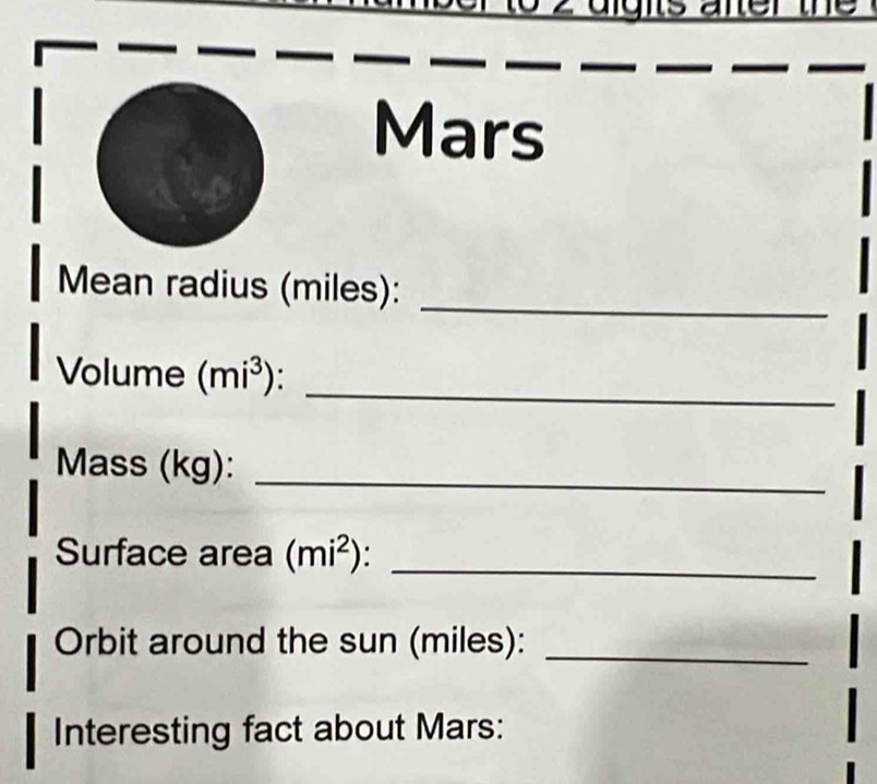 Solved: Mars Mean radius (miles):_ Volume (mi^3) :_ Mass (kg):_ Surface ...