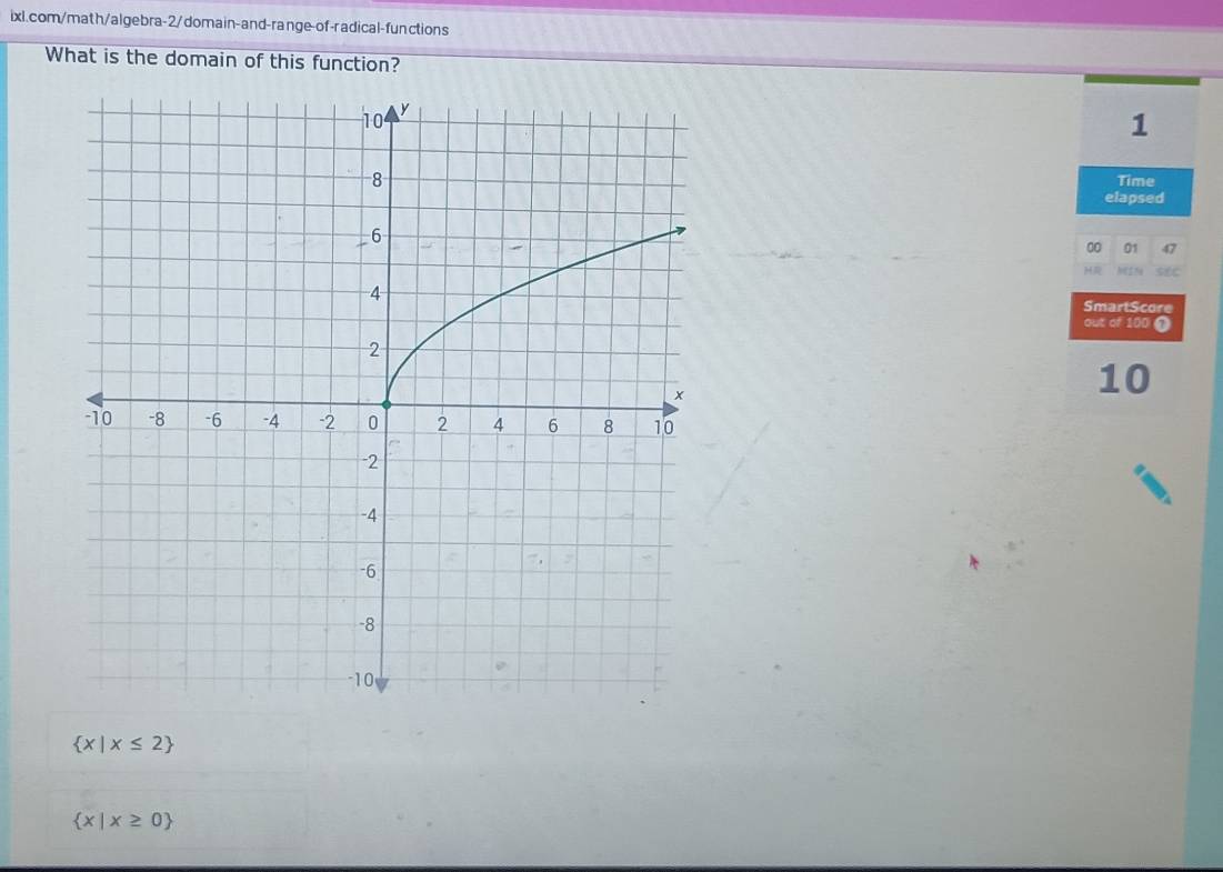Solved: What is the domain of this function? 1 Time elapsed 00 01 ...