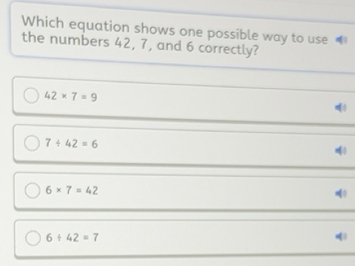 Solved: Which equation shows one possible way to use the numbers 42, 7 ...