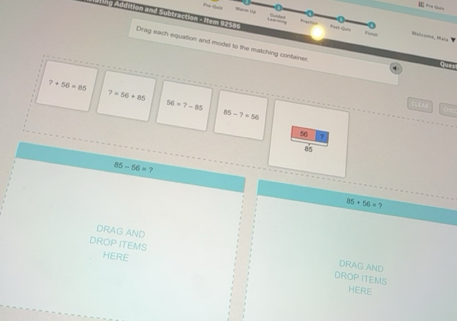 Solved: Pre Quis Aating Addition and Subtraction - Item 92586 Pre-Quiz ...