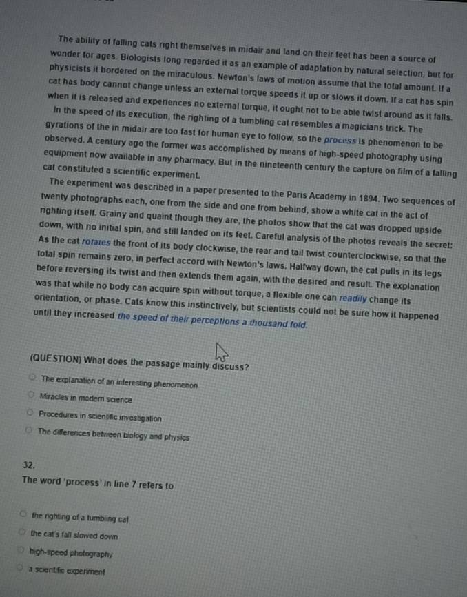 Telah dijawab:The ability of falling cats right themselves in midair ...