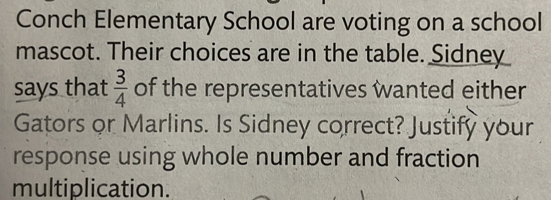 Solved: Conch Elementary School are voting on a school mascot. Their ...
