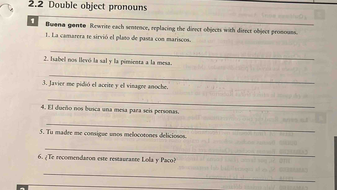 Solved: 2.2 Double object pronouns 1 Buena gente Rewrite each sentence ...