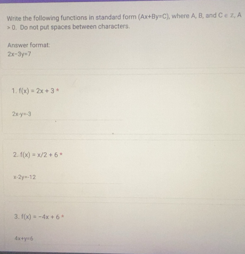 Solved: Write the following functions in standard form (Ax+By=C ...
