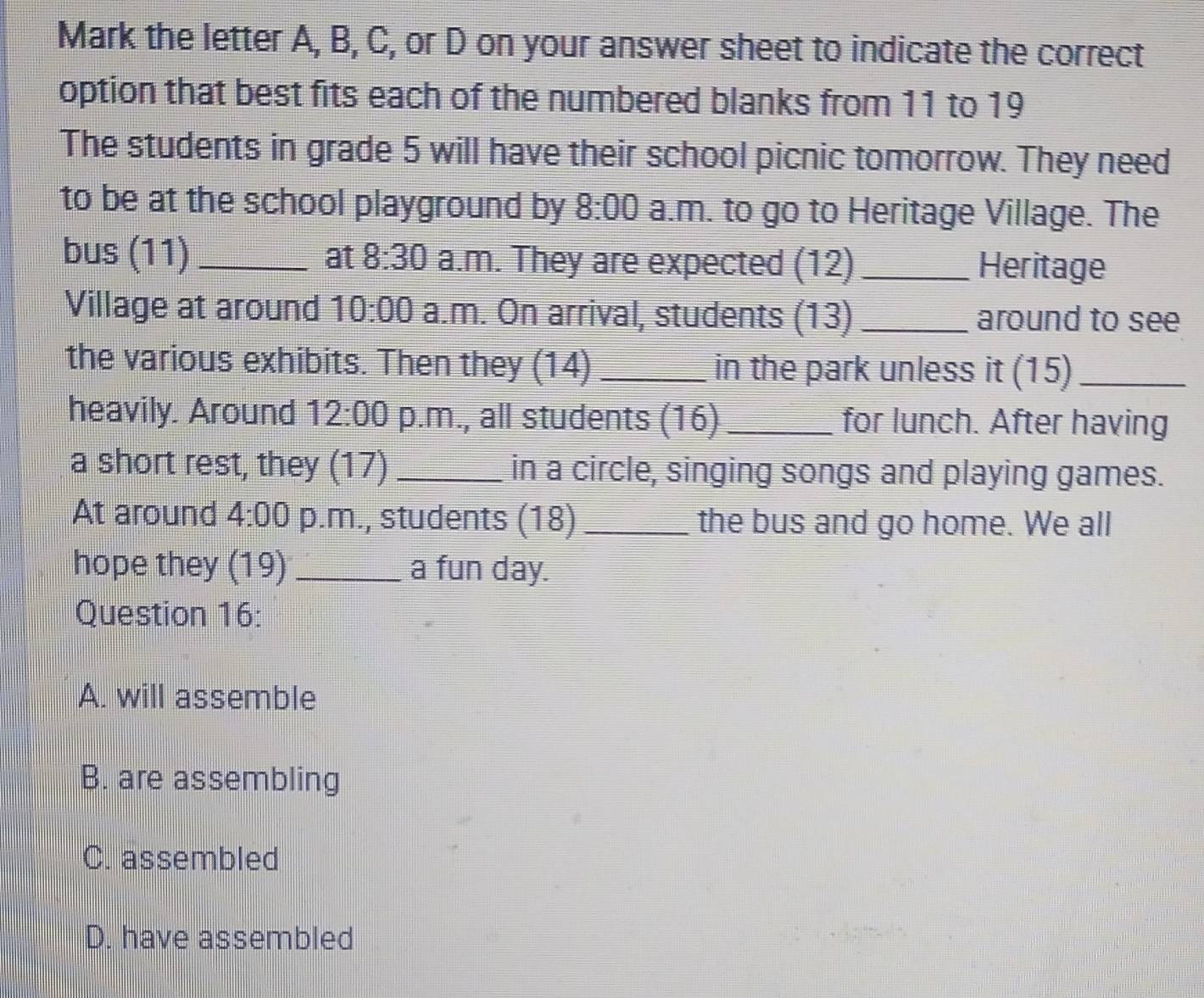 Giải quyết:Mark the letter A, B, C, or D on your answer sheet to ...