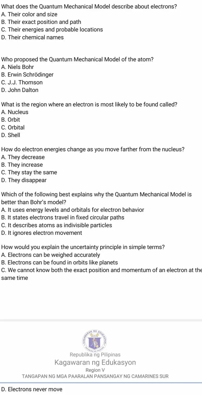 Solved: What does the Quantum Mechanical Model describe about electrons ...