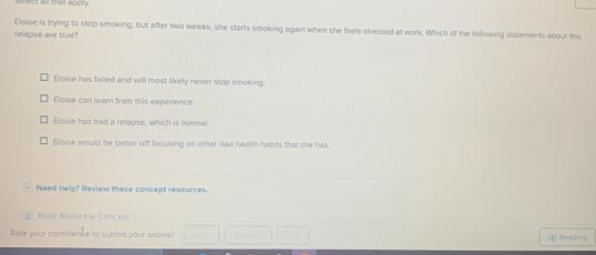Solved: al that apply Eloise is trying to stop smoking, but after two ...