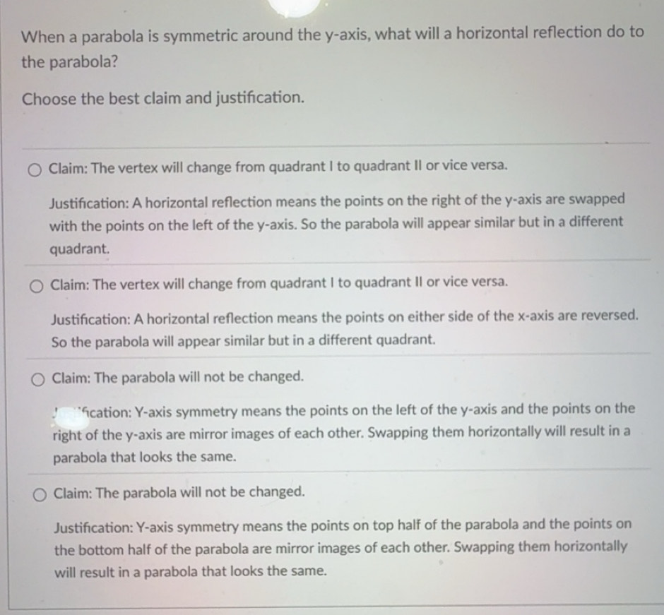 Solved: When a parabola is symmetric around the y-axis, what will a ...