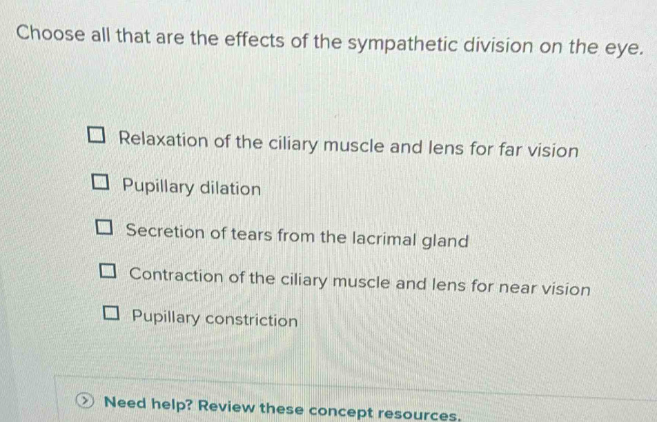 Solved: Choose all that are the effects of the sympathetic division on ...