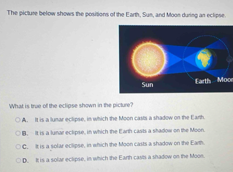 Solved: The picture below shows the positions of the Earth, Sun, and ...