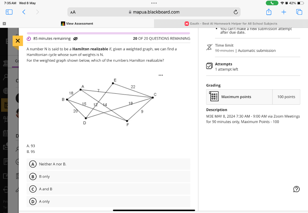 Solved: 7:35 5 AM Wed 8 May 42% AA mapua.blackboard.com View Assessment ...