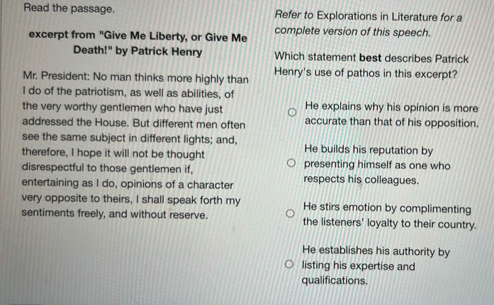 Solved: Read the passage. Refer to Explorations in Literature for a complete version of this ...