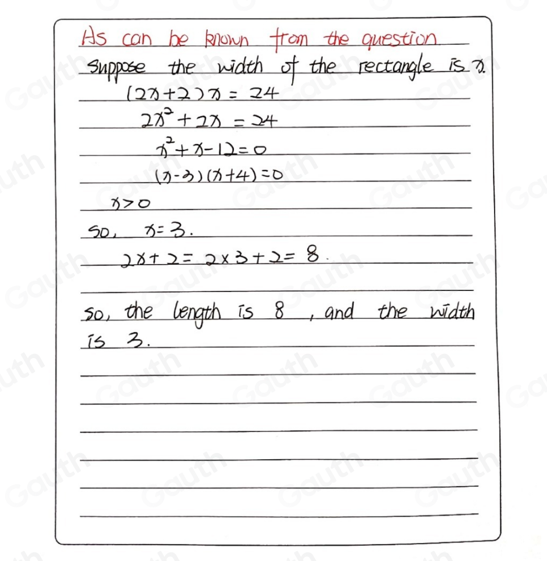 Solved: The length of a rectangle is 2 more than twice its width. If ...