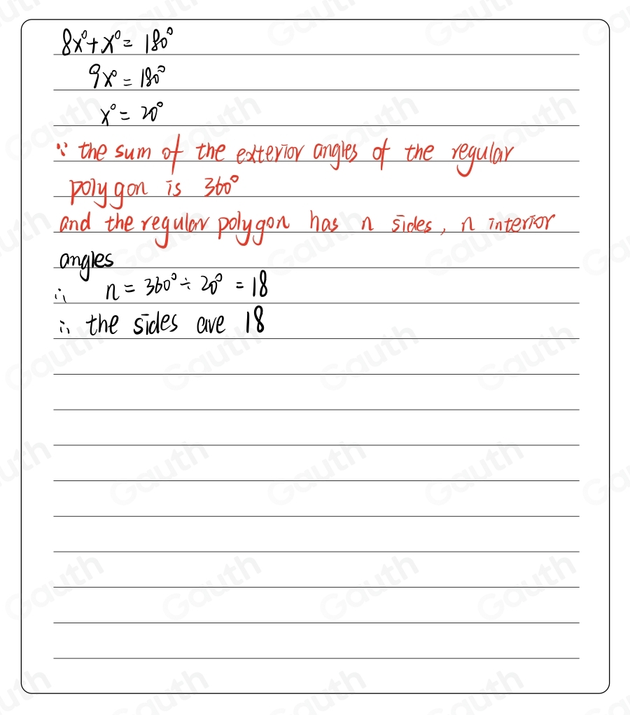 Solved: The diagram shows three sides of a regular polygon. The size of ...
