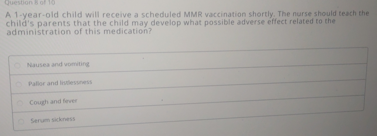 Solved: A 1-year-old child will receive a scheduled MMR vaccination ...