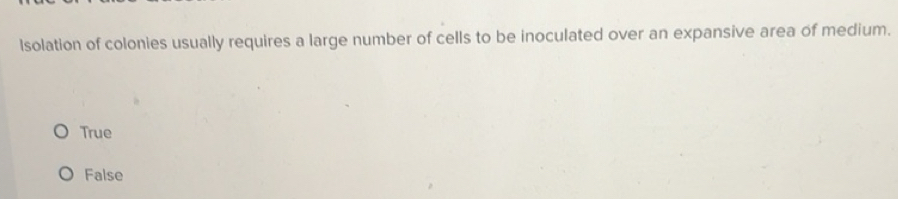 Solved: Isolation of colonies usually requires a large number of cells ...