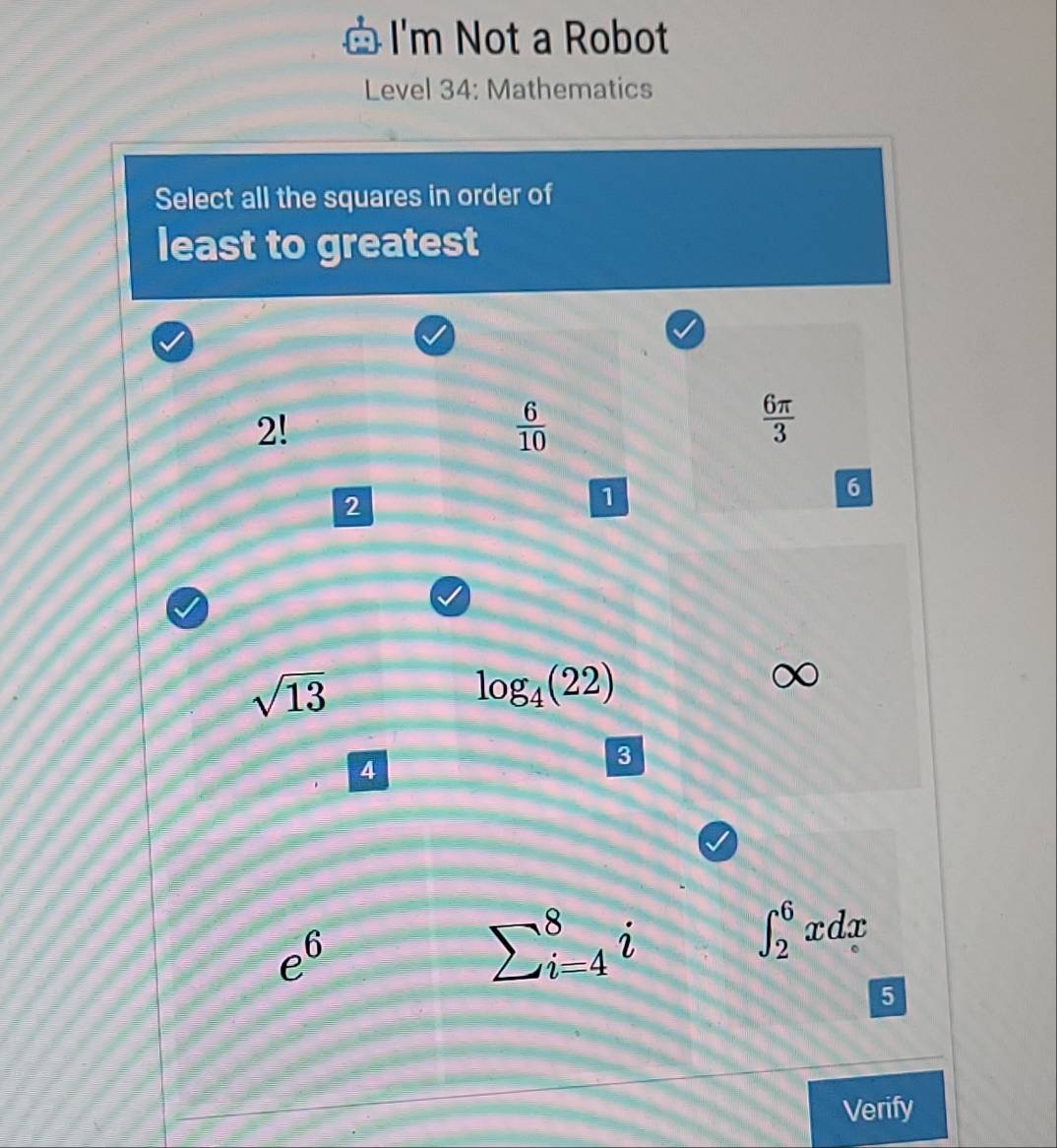 Solved: I'm Not a Robot Level 34: Mathematics Select all the squares in ...