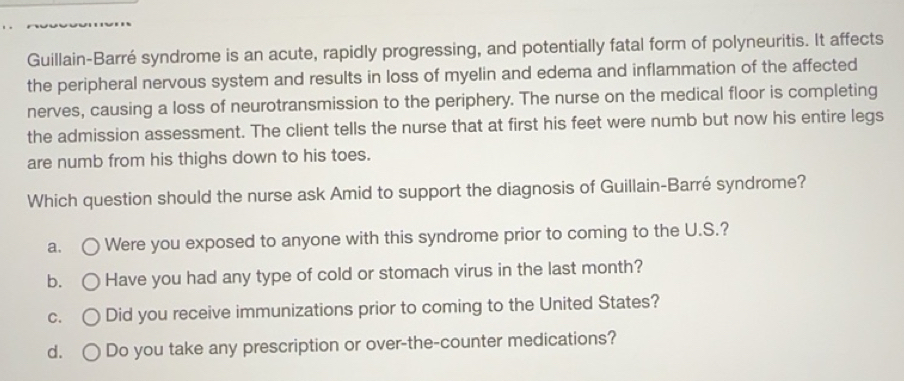 Solved: Guillain-Barré syndrome is an acute, rapidly progressing, and ...