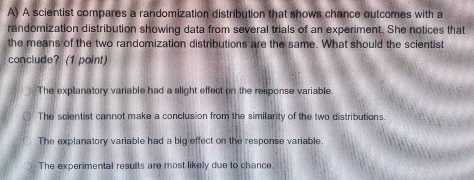 Solved: A scientist compares a randomization distribution that shows ...