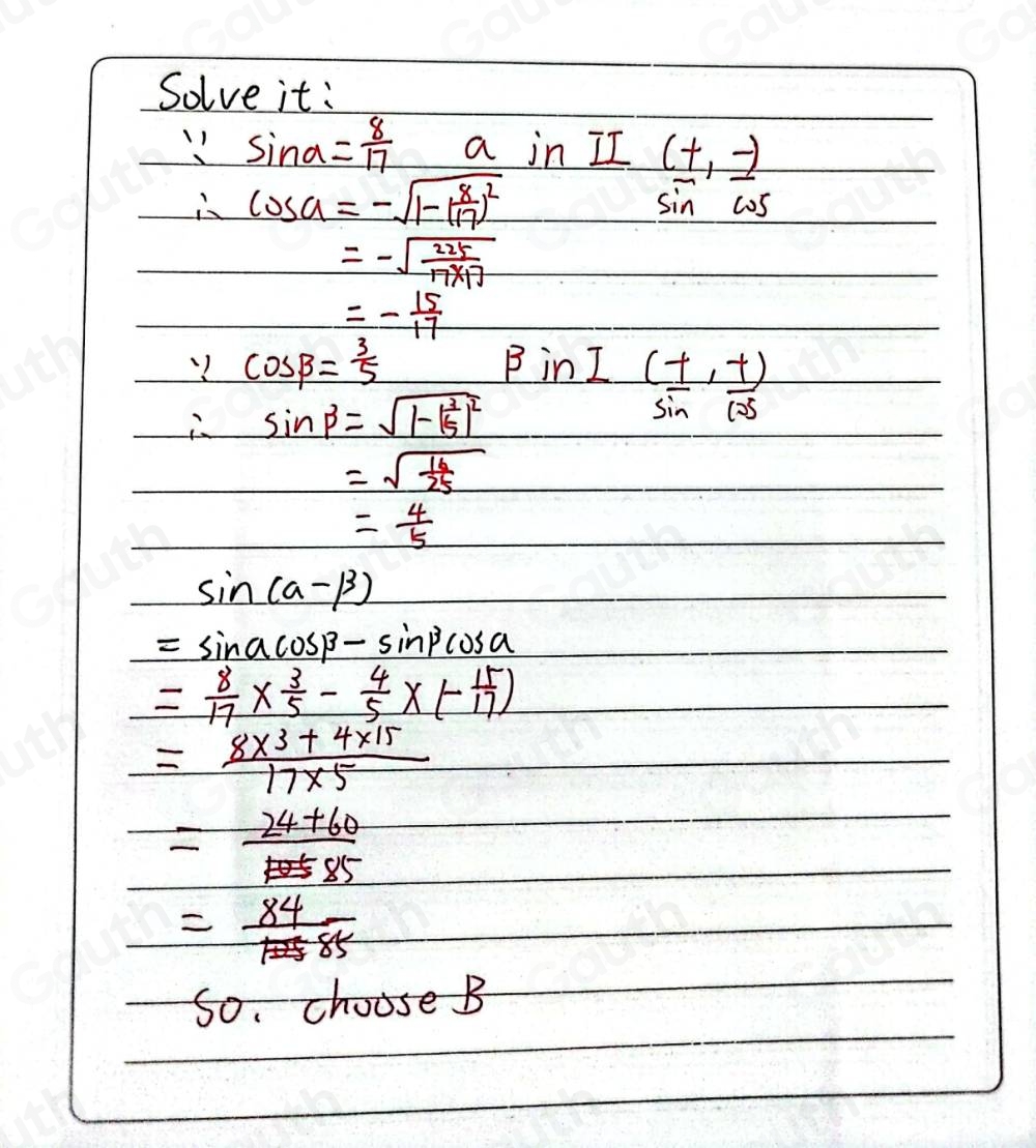 Solved: sin alpha = 8/17 , α lies in quadrant iI, and cos beta = 3/5 ...