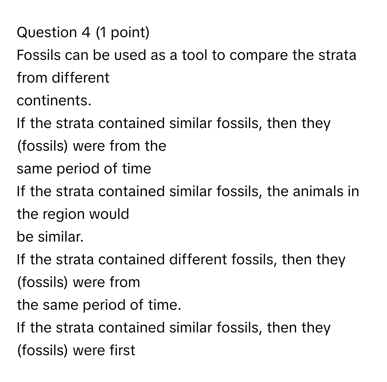 Solved: Fossils can be used as a tool to compare the strata from ...