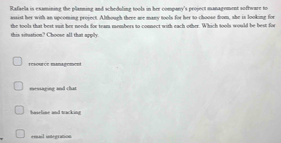 Solved: Rafaela is examining the planning and scheduling tools in her ...