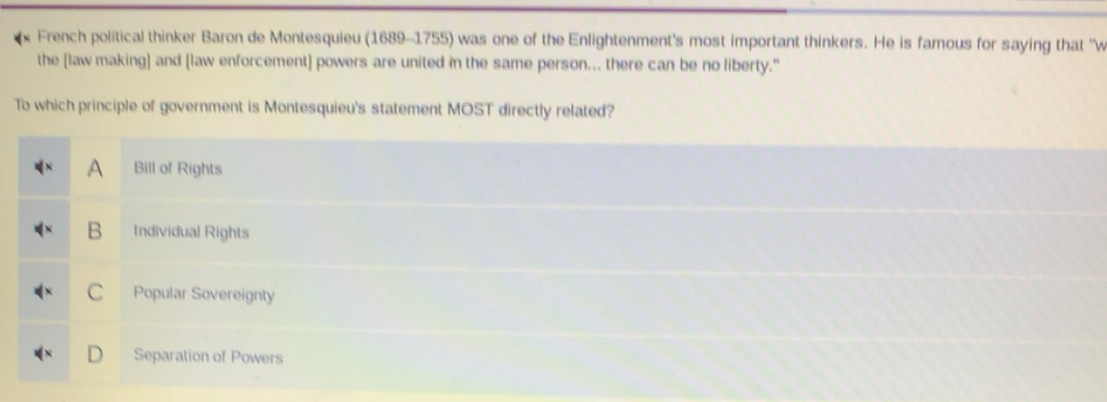 Solved: French political thinker Baron de Montesquieu (1689-1755) was ...