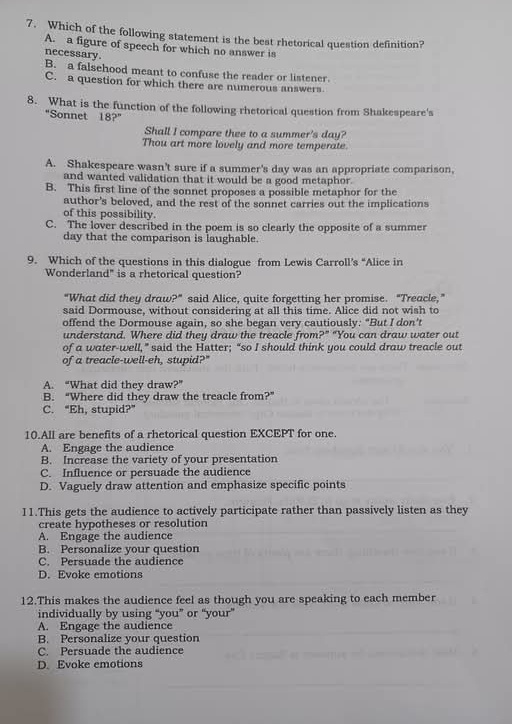 Solved: Which of the following statement is the best rhetorical ...