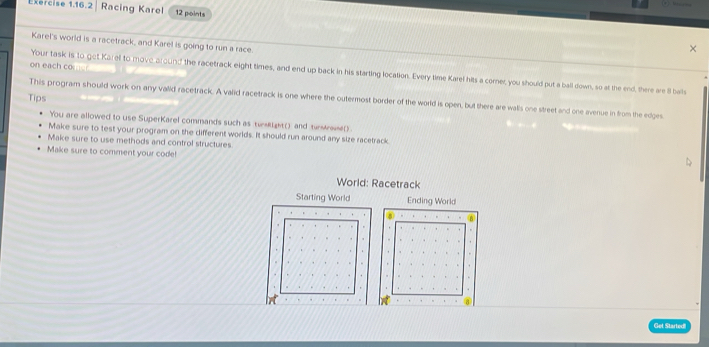 Solved: Racing Karel 12 points Karel's world is a racetrack, and Karel ...