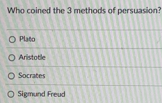 Solved: Who coined the 3 methods of persuasion? Plato Aristotle ...