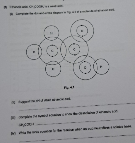Solved: (1) Ethanoic acid, CH₃COOH, is a weak acid. (I) Complete the ...