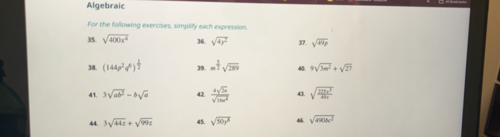 Solved: Algebraic For the following exercises, simplify each expression ...