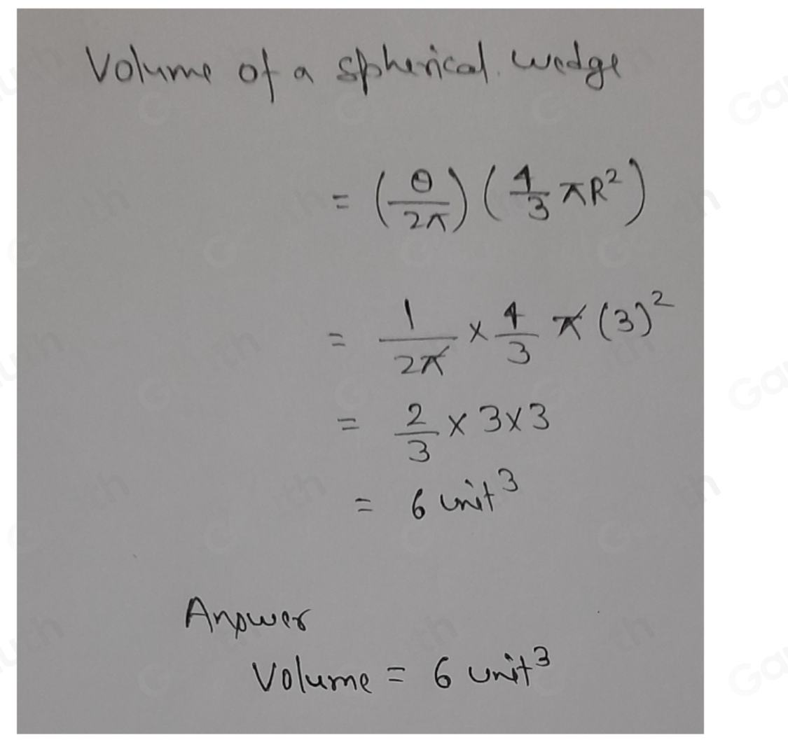 Solved: If the central angle of a spherical wedge is 1 radian. What is ...