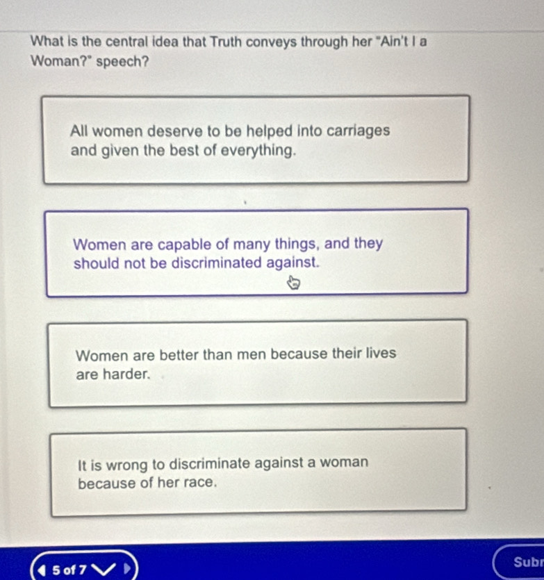 Solved: What is the central idea that Truth conveys through her “Ain’t ...