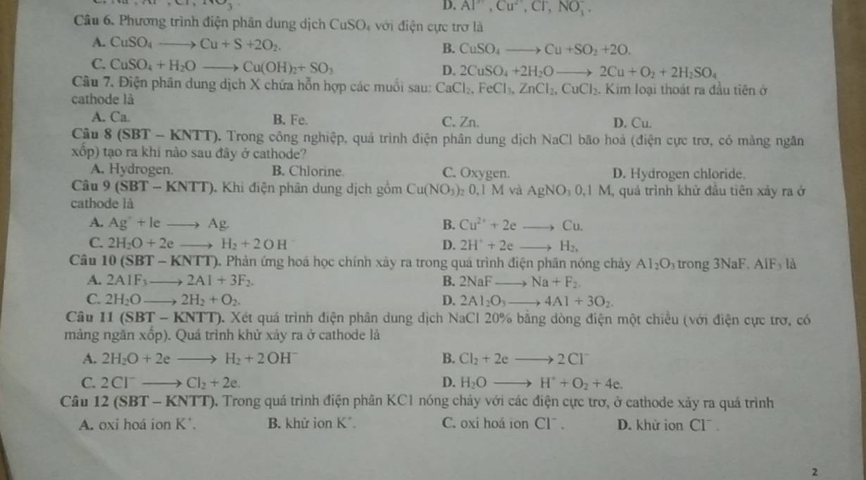 Giải quyết:110 D. Al^(3+),Cu^(2+),Cl^-,NO_3^(-. Câu 6. Phương trình ...