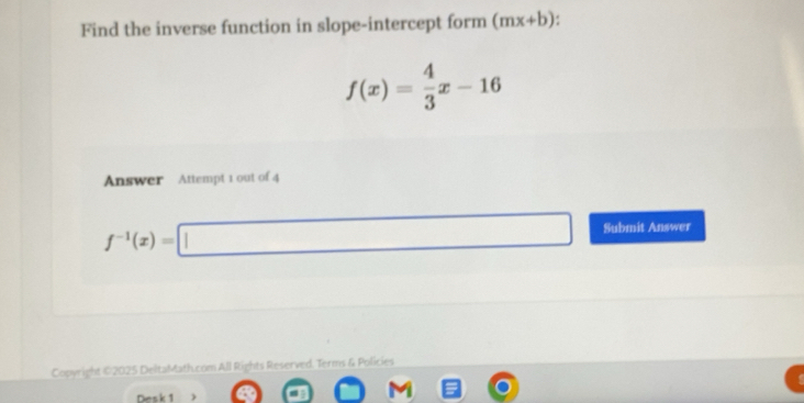 Solved: Find the inverse function in slope-intercept form (mx+b) : f(x ...