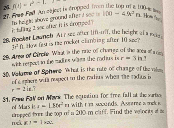 Solved: f(t)=t^3-1, t-2 27. Free Fall An object is dropped from the top ...