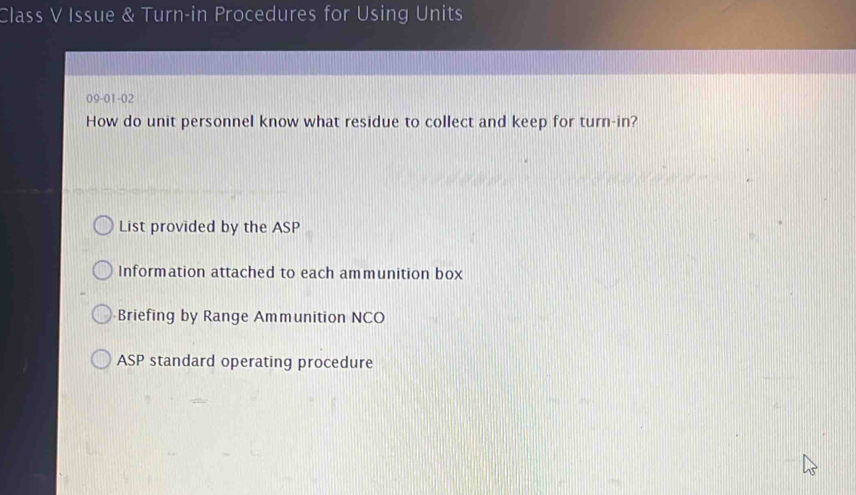 Solved: Class V Issue & Turn-in Procedures for Using Units 09-01-02 How do unit personnel know ...