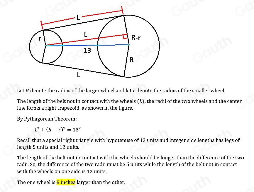 Solved: Two wheels in the same plane are mounted on shafts 13 inches apart. A belt goes around ...