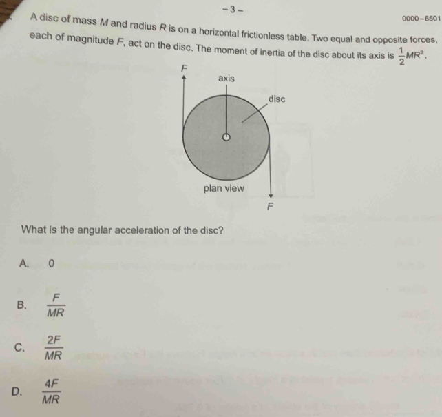 Solved: 3 - 0000-6501 A disc of mass M and radius R is on a horizontal ...