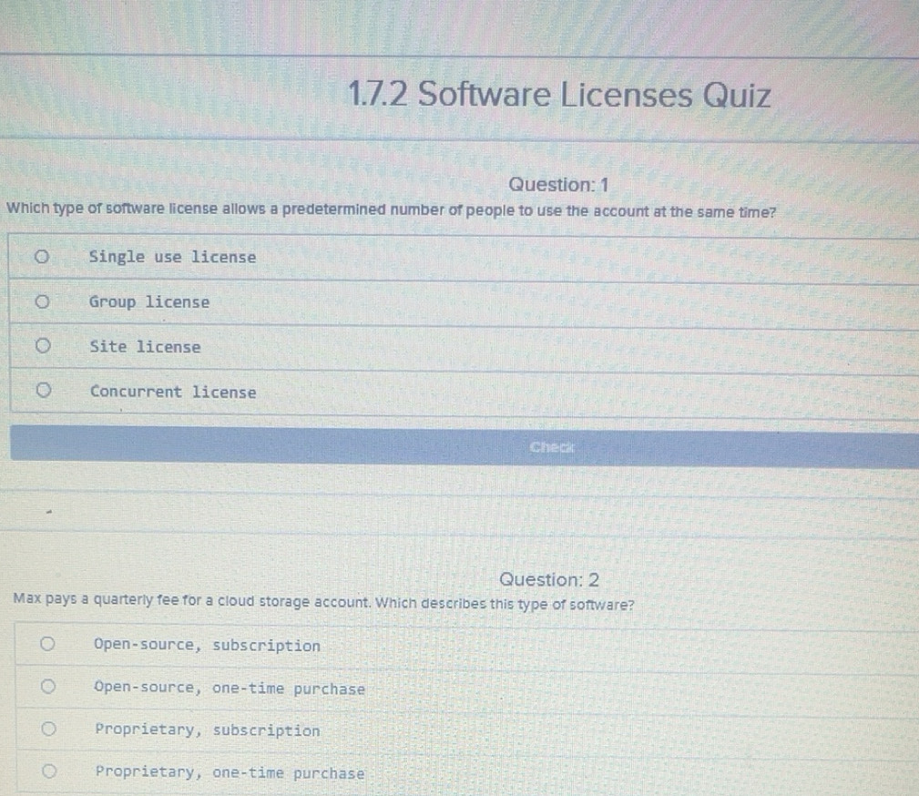 Solved: Software Licenses Quiz Question: 1 Which type of software ...