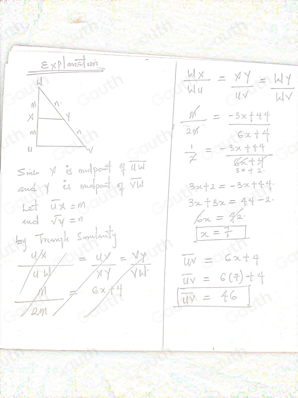 Solved: In the diagram below of triangle UVW, X is the midpoint of overline UW and Y is the ...
