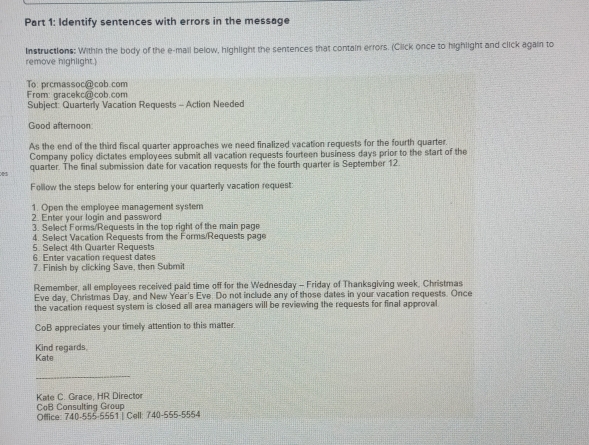 Solved: Identify sentences with errors in the message Instructions ...
